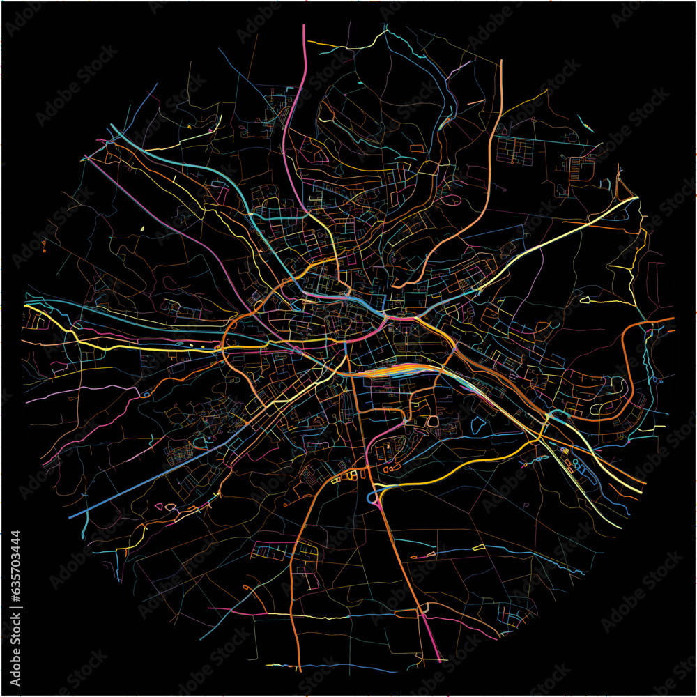 Colorful Map of Ansbach, Bavaria with all major and minor roads. Stock ...