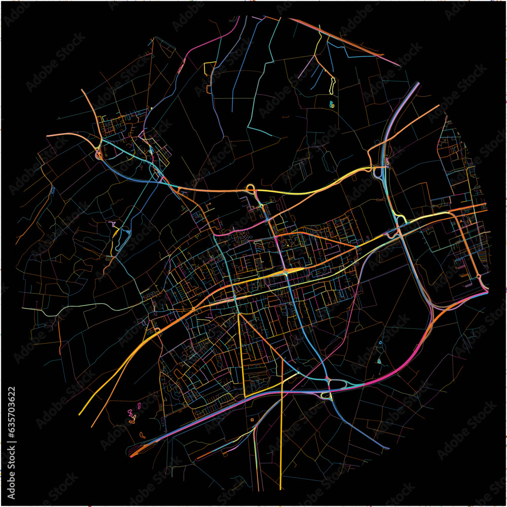 Colorful Map of Germering, Bavaria with all major and minor roads ...