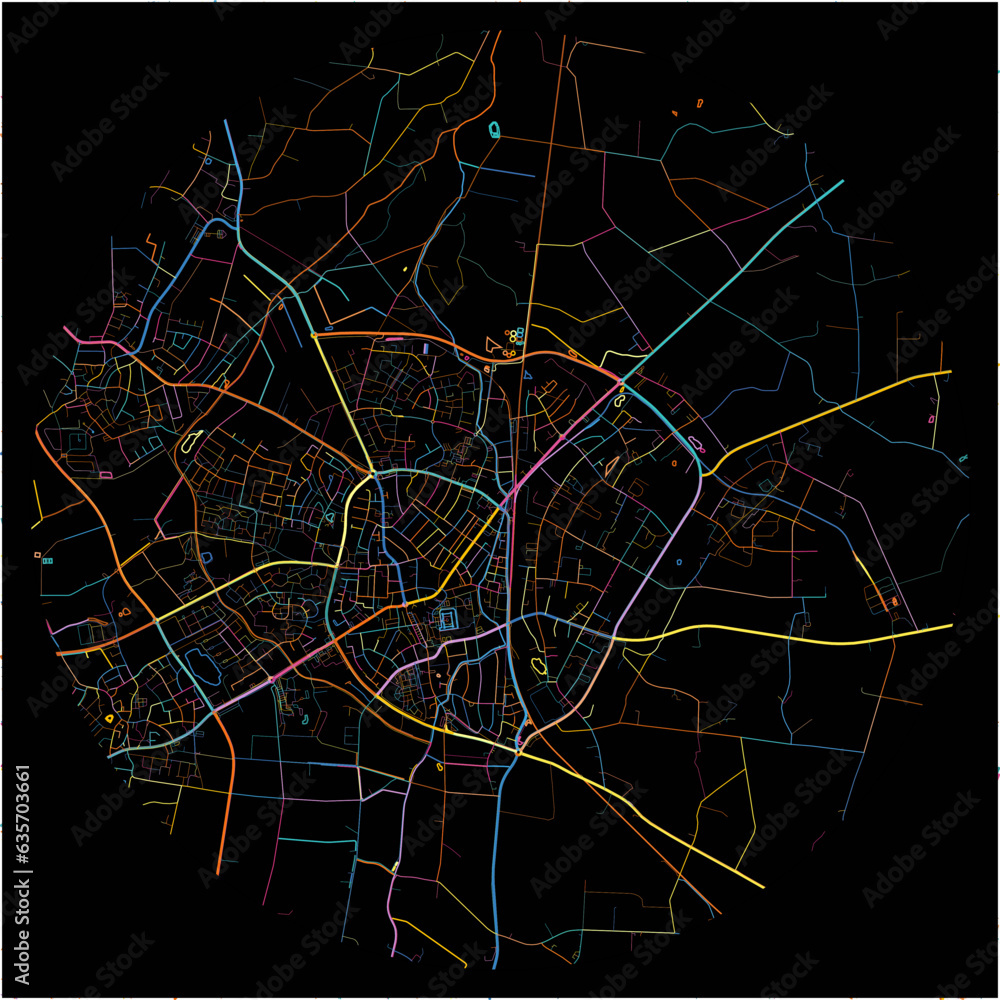 Colorful Map of Ahaus, North Rhine-Westphalia with all major and minor ...