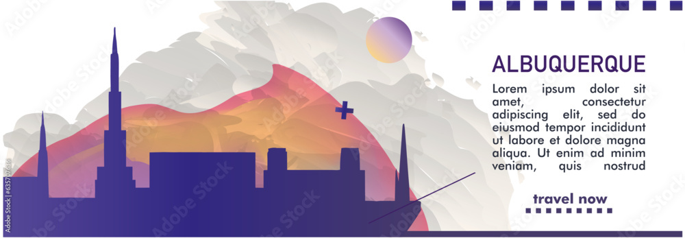USA Albuquerque city banner with abstract shapes of skyline, cityscape ...