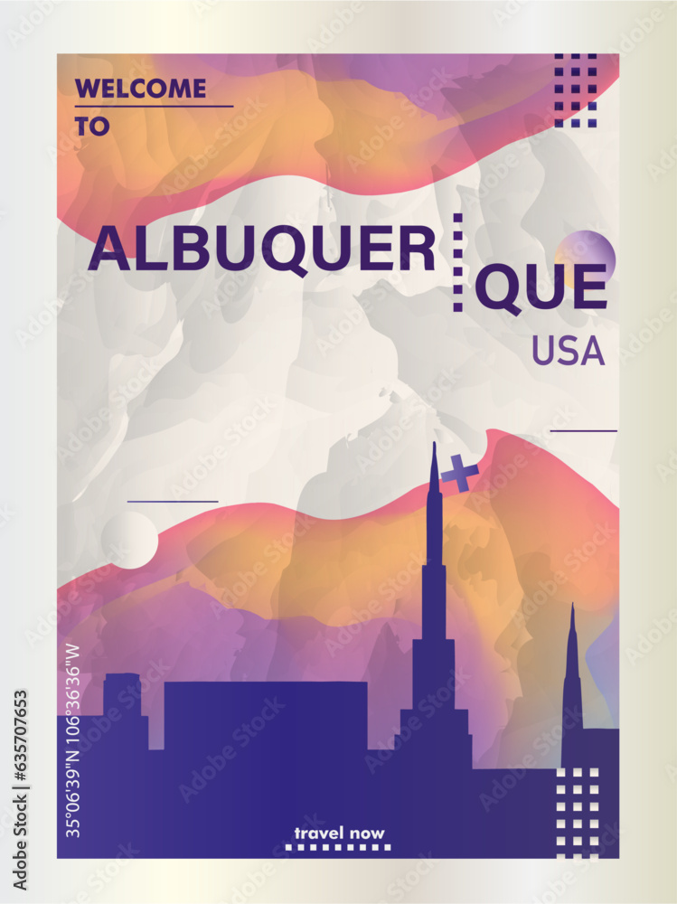 USA Albuquerque city poster with abstract shapes of skyline, cityscape ...