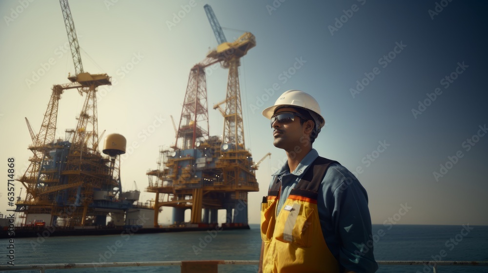 Scene of An operator working and doing maintenance at Offshore oil and ...