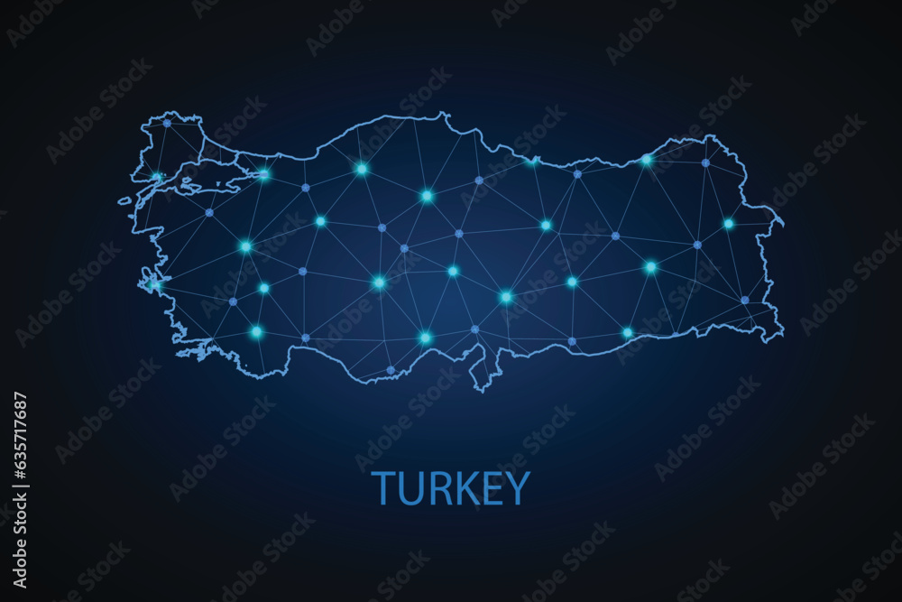 Map of Turkey. Wire frame 3D mesh polygonal network line, design sphere ...