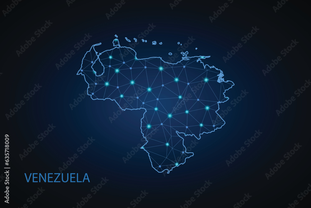 Map of Venezuela. Wire frame 3D mesh polygonal network line, design ...
