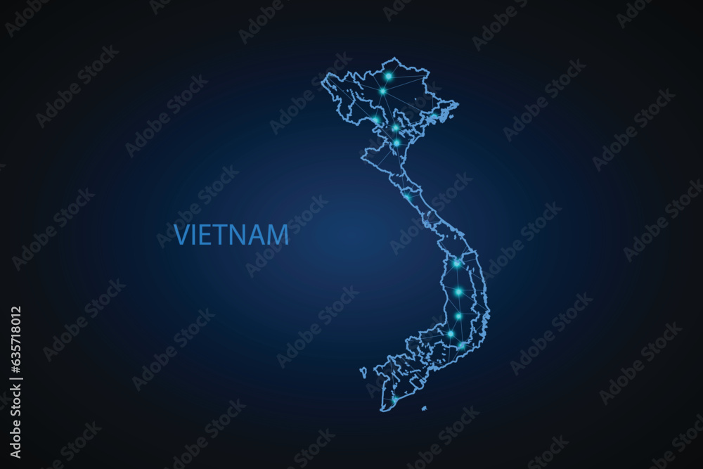 Map of Vietnam. Wire frame 3D mesh polygonal network line, design ...