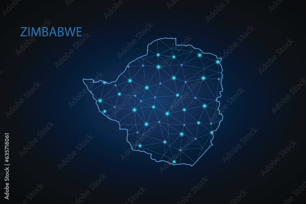 Map of Zimbabwe. Wire frame 3D mesh polygonal network line, design ...