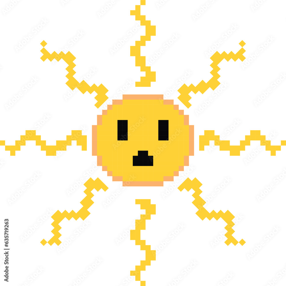 Sun Pixel art Vector Stock Vector | Adobe Stock