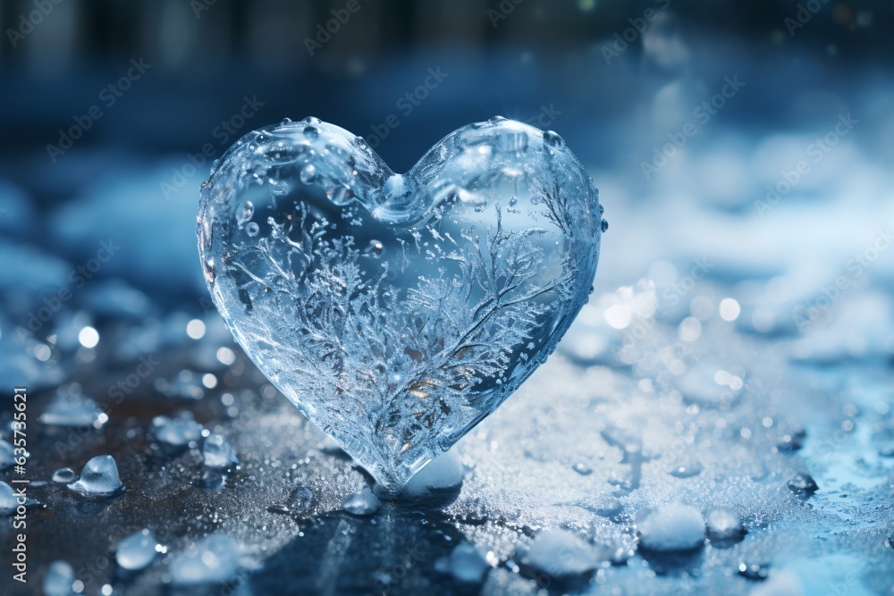 Icy heart. Frozen heart. Heart made of ice. Heart-shaped ice crystals ...