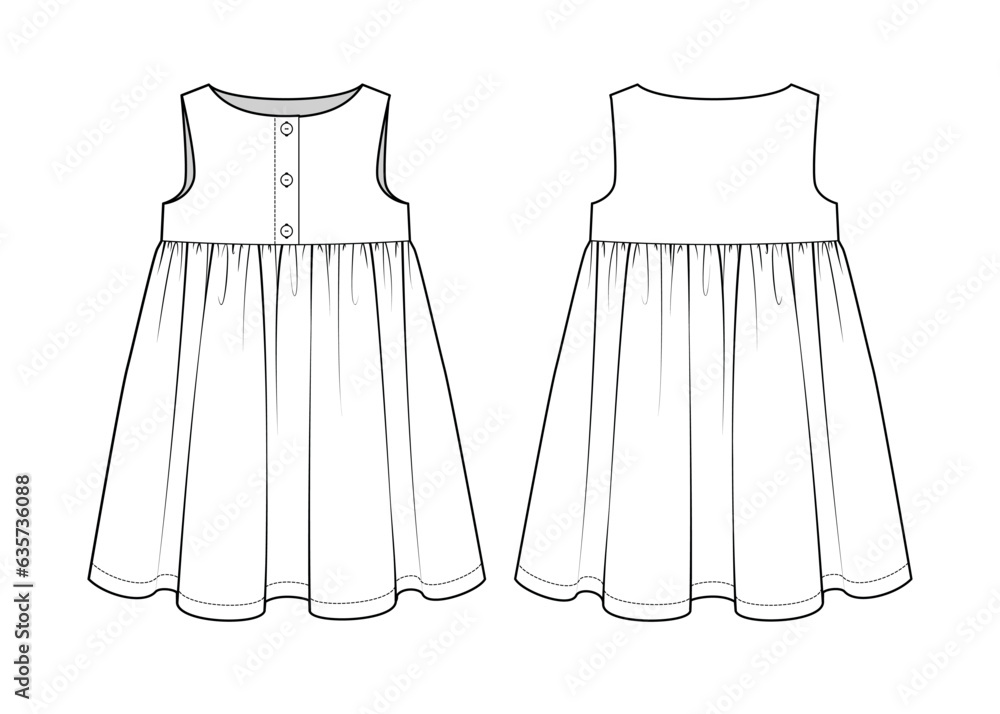 Vetor de Fashion technical drawing of the sundress for little girls ...