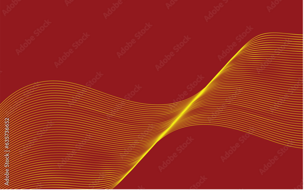 Abstract yellow wavy line art element on a red background, modern day ...