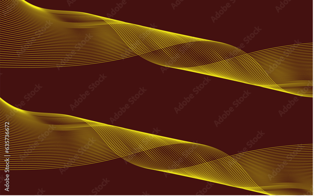Abstract yellow wavy line art element on a purple background, modern ...