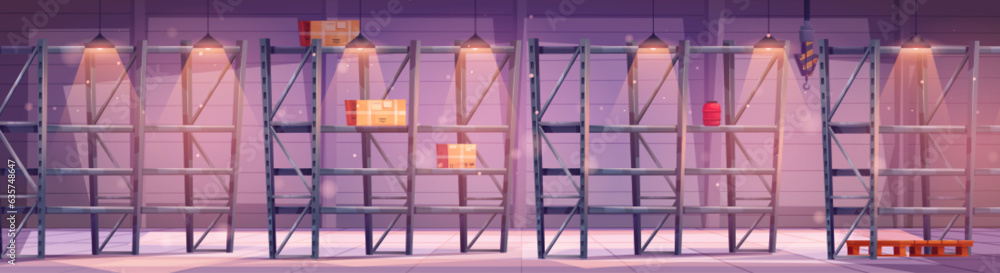 Empty warehouse storage interior with pallet and box rack illustrated ...