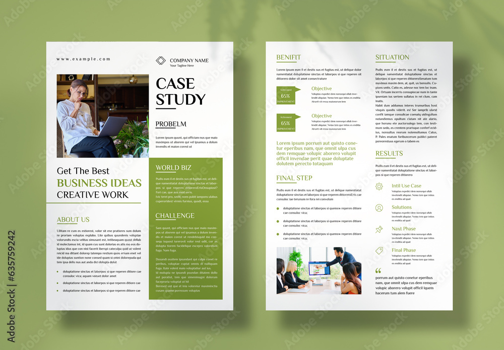 Case Study Layout with Green Accent Stock Template | Adobe Stock