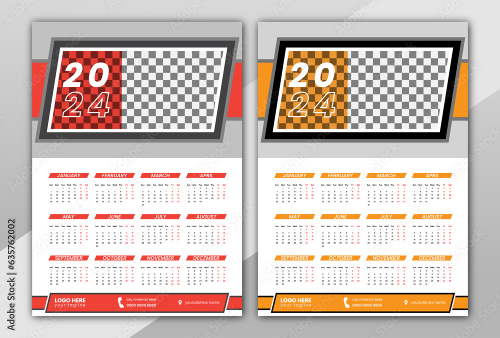 wall Calendar 2024, wall calendar design template for 2024, clean and ...