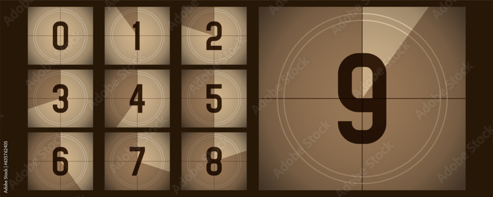Old movie countdown. Retro frame with timer. Vector template for your ...