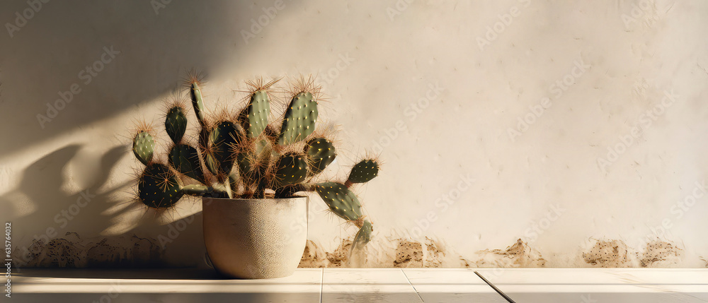 Cactus, succulent plant against an empty concrete wall with copy space ...