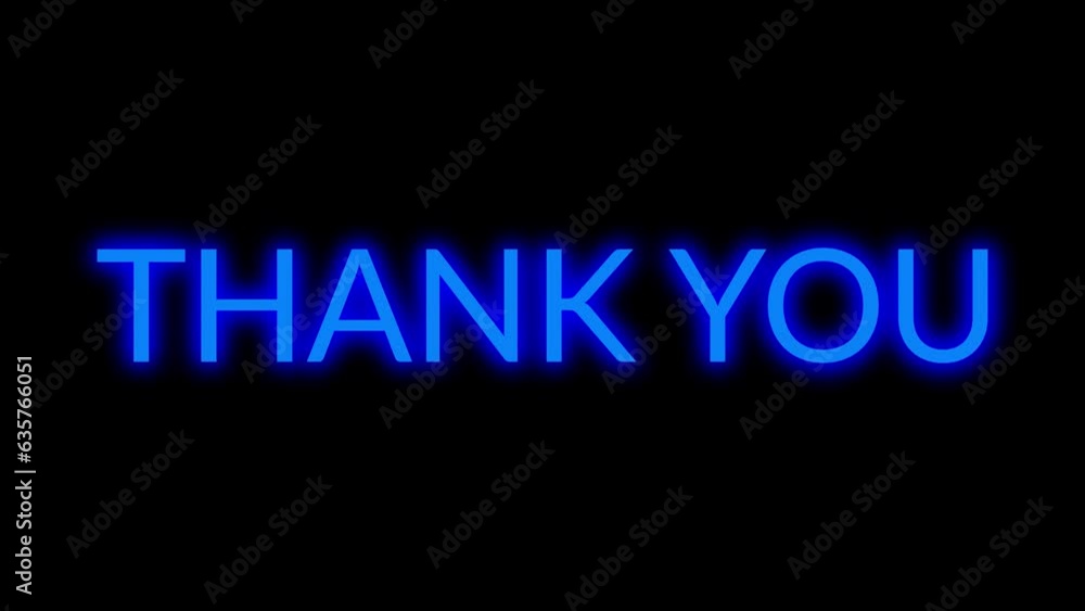 Thank you text animation with blue flicker neon light effect in black ...