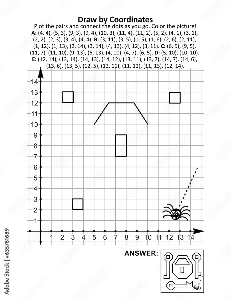 Secret door lock and keys. Coordinate graphing, or draw by coordinates ...
