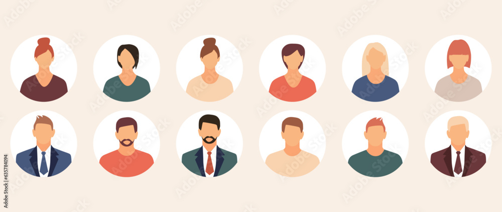 Vector flat illustration. Men and women in different styles. Avatar ...