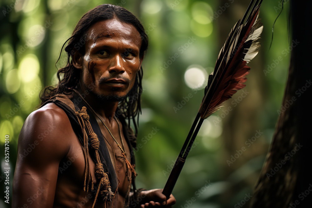 A blend of tradition and survival, a tribesman readies his blowdart ...