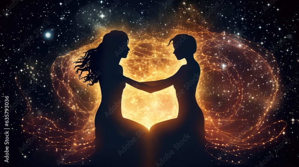 Magical atmosphere, Fairyale silhouette, Space, Female touching, Starry ...