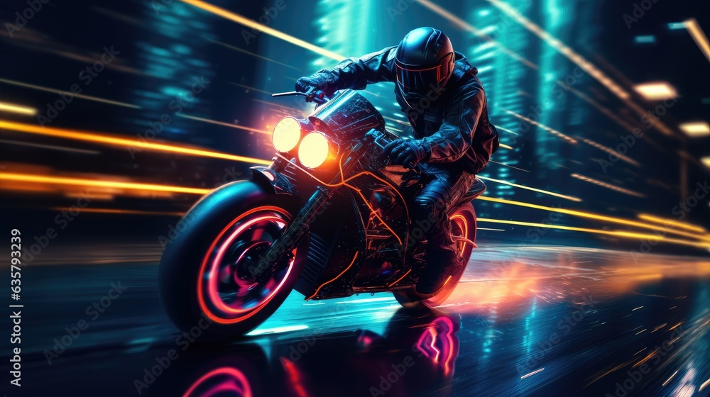 HEADLIGHTS ON! Future, Futuristic, Motorcyclist, Riding, High speed ...