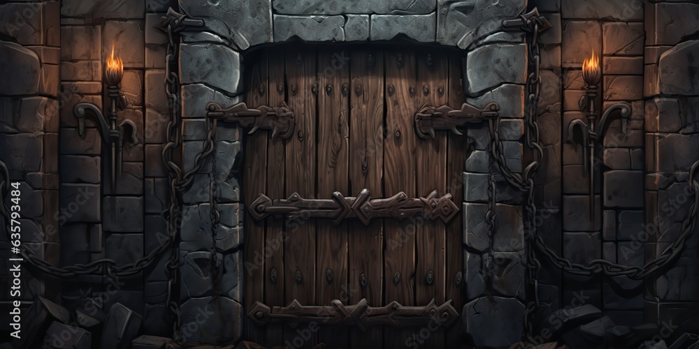 AI Generated. AI Generative. Fantasy cartoon dungeon door entrance exit ...