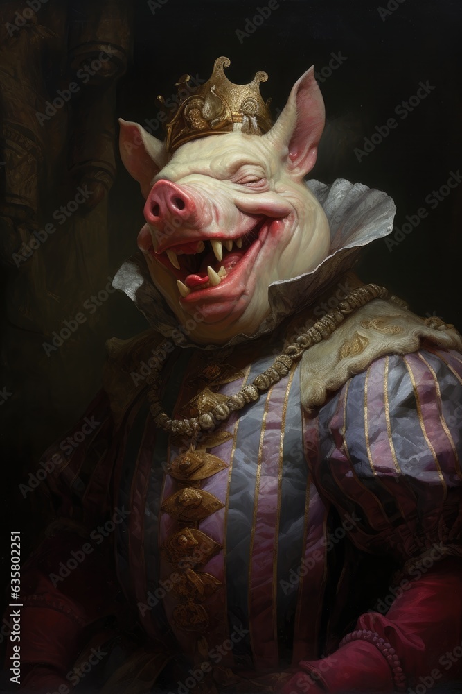 JESTER SWINE KING. Portrait, Pig, Joker prince, Emperor, Renaissance ...