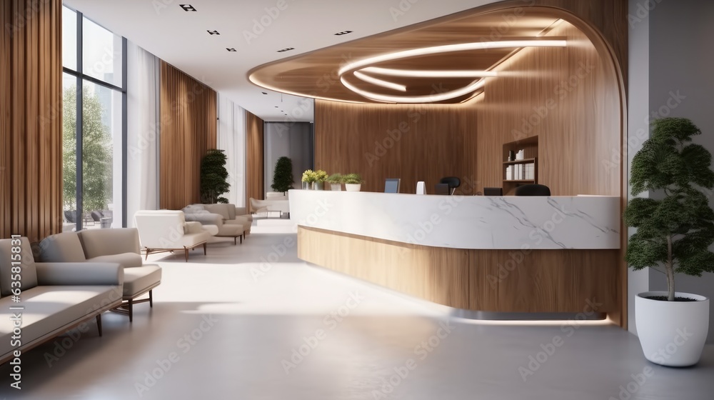 Luxury lobby area with reception counter, Waiting Area Interior. Stock ...