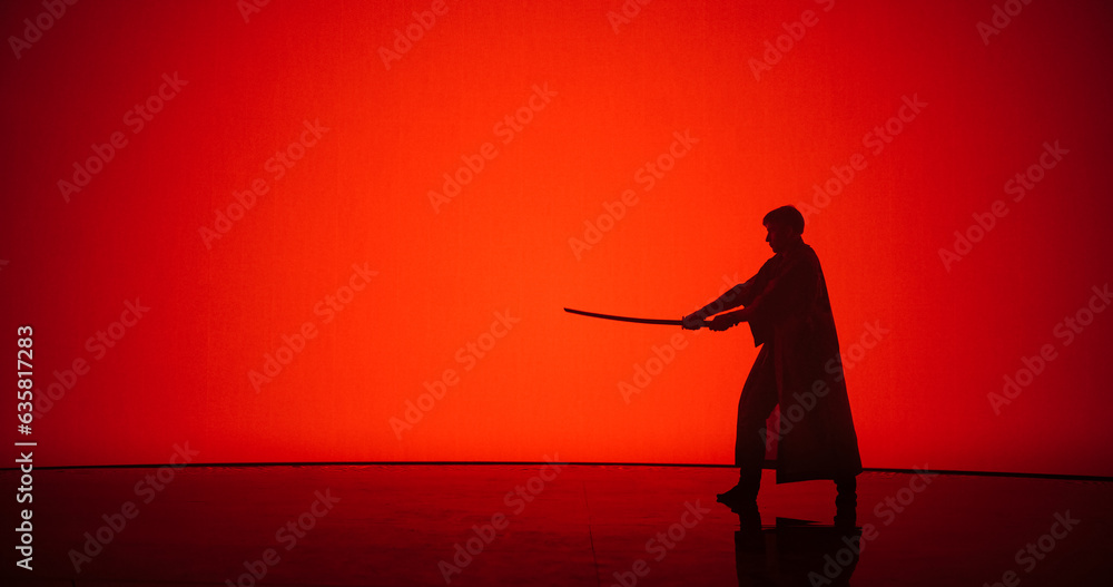 Athletic Man Practicing Kendo Martial Arts with a Katana or a Bamboo ...