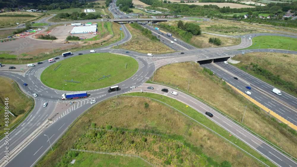 High Angle Footage of British Motorways with Busy Traffic During Cloudy ...