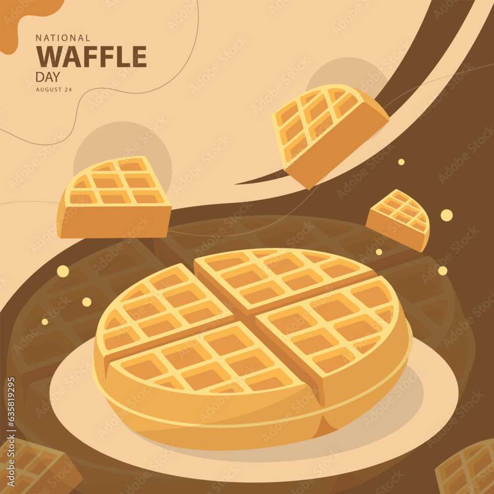 National Waffle Day on august 24 with vector illustration whole and ...