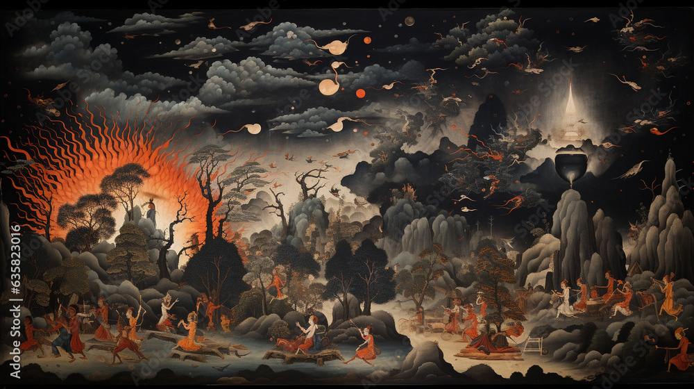 An artistic depiction of Lord Krishna's divine intervention in ...