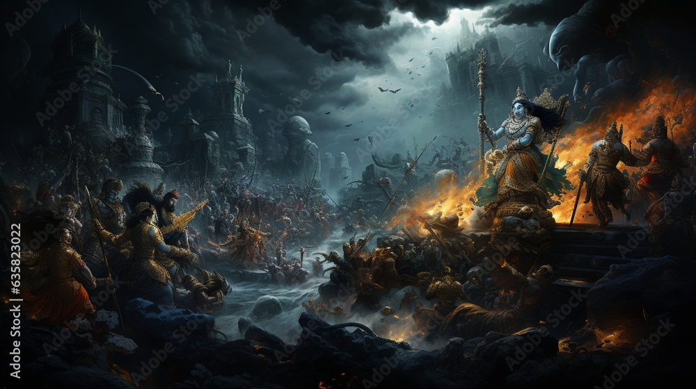 An artistic depiction of Lord Krishna's divine intervention in ...