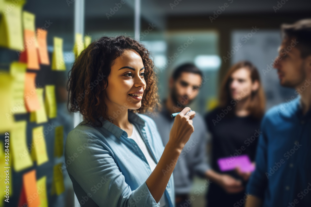 Female Teaching To Group Of People About Scrum Agile Sticky Stock Photo ...