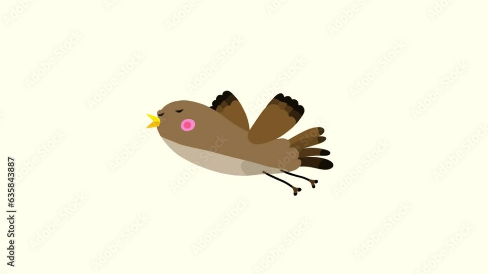 Nightingale bird brown cartoon animation character flying, glidng ...