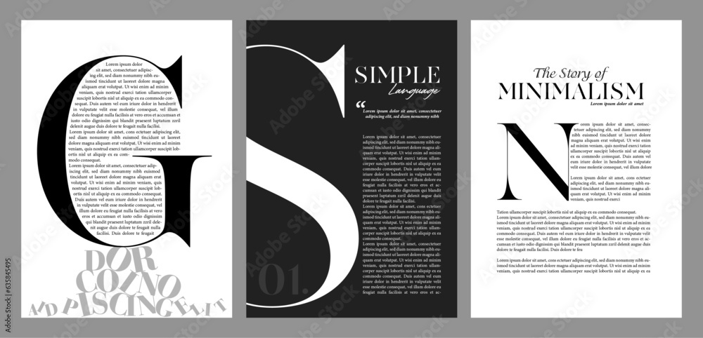 Editable modern minimal drop cap layout design set of templates Stock ...