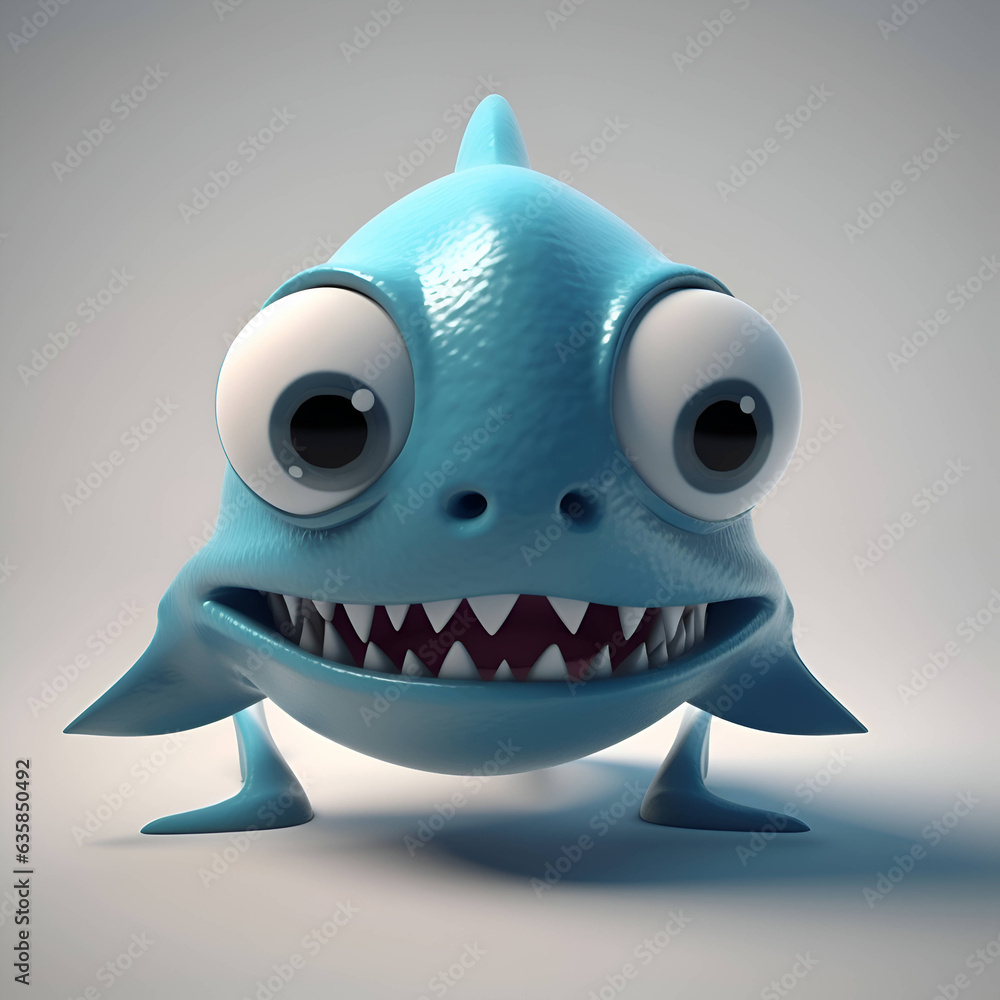 Cartoon fish with big eyes on a gray background. 3d illustration Stock ...