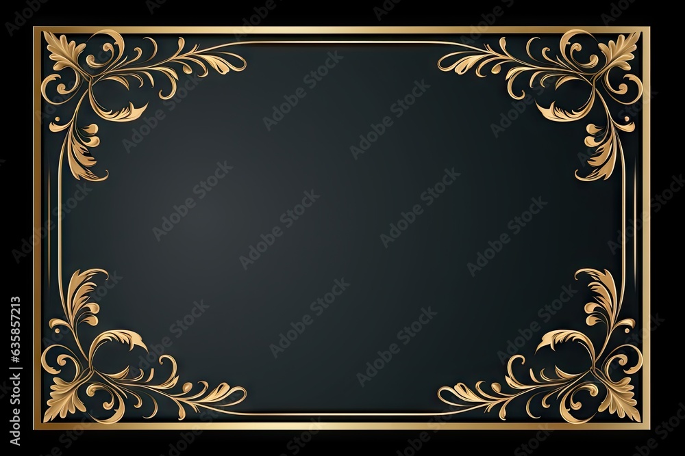 Gold frame pattern on black background. Luxury scrolls and swirls ...