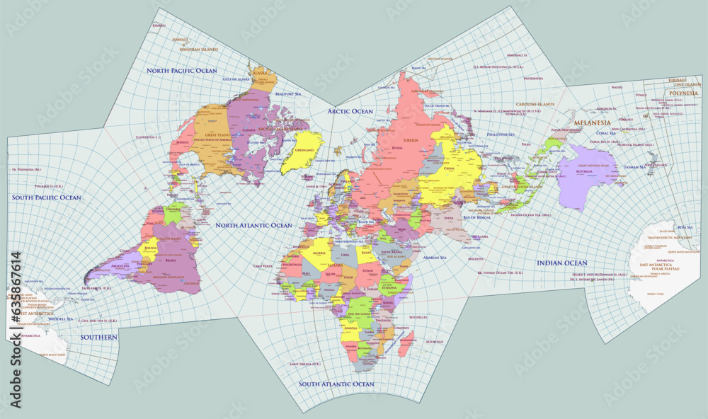 Political world map Cahill Concialdi map projection Stock Vector ...