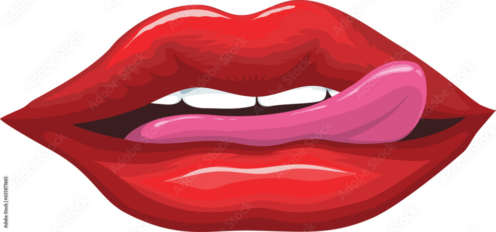 Sexy licking lips, red lips transparent background. vector illustration ...