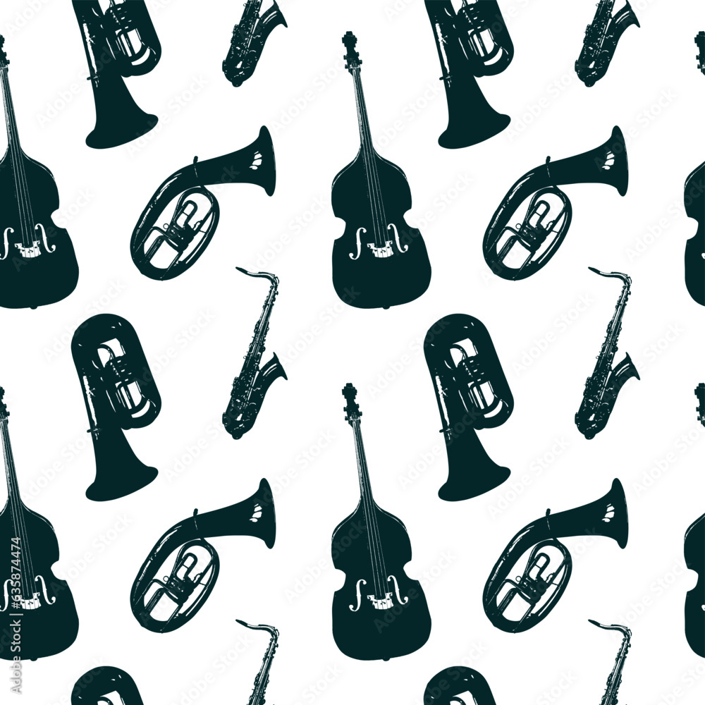 seamless background pattern with different wind and string musical ...