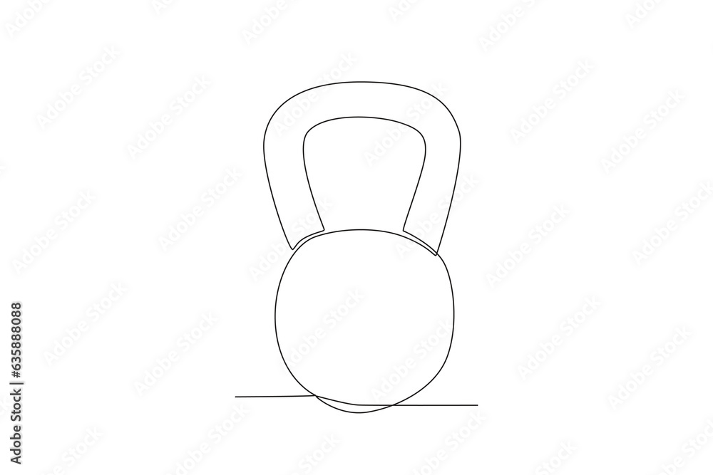 Flat icon of a single continuous line drawing of kettlebell. Outline ...