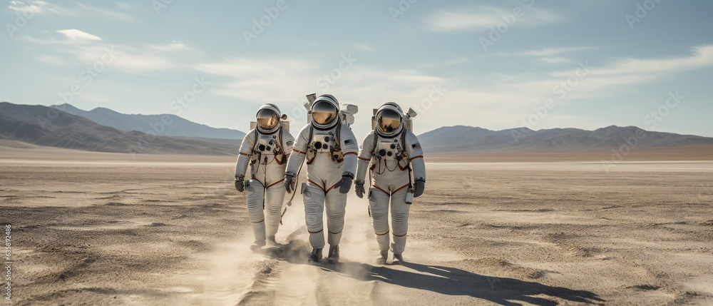 Stockfoto med beskrivningen Astronauts walking to rocket ship on launch ...