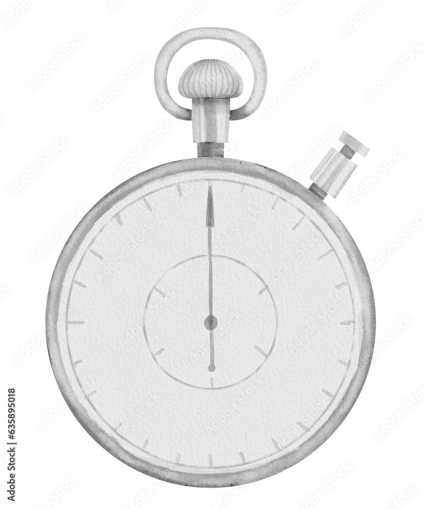 Stopwatch for timing. Hand drawn watercolor illustration of chronometer ...