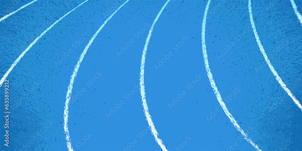 Bird eye perspective view of a blue turning running track divided into ...