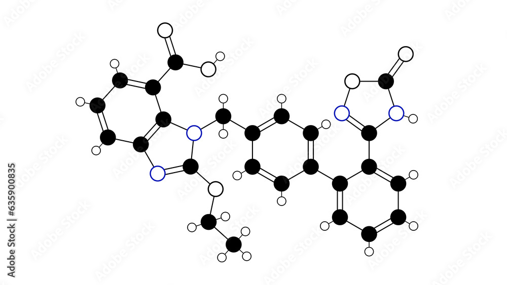 azilsartan molecule, structural chemical formula, ball-and-stick model ...