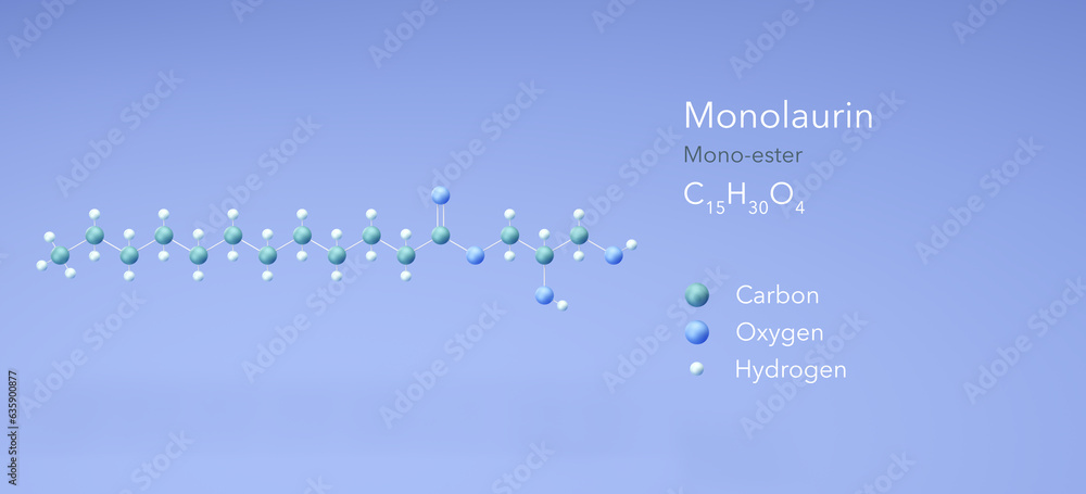 monolaurin molecule, molecular structures, monoglyceride, 3d model ...