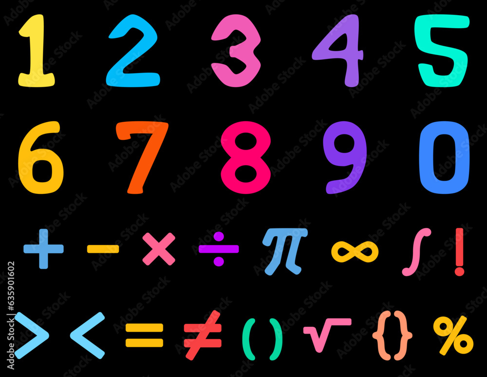 Colored Number Set. Vector set of 0-9 digit icons. School Mathematical ...