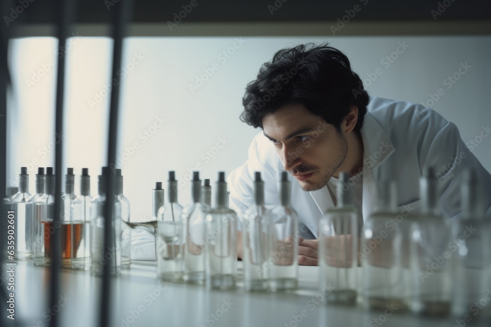 Male specialist scientist lab laboratory worker chemistry biology guy ...